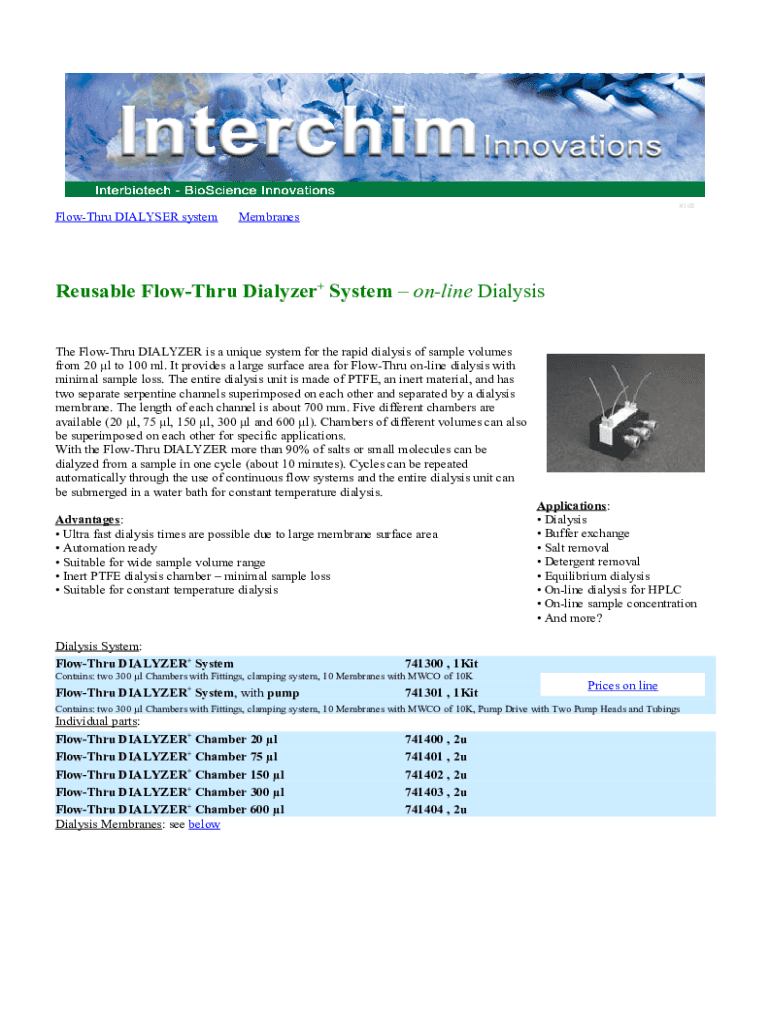Fillable Online Reusable Flow-Thru Dialyzer+ System on-line Dialysis ...