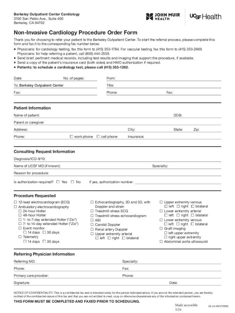 Fillable Online Non-Invasive Cardiology Procedure Order Form Fax Email ... Fillable Online Non-Invasive Cardiology Procedure Order Form Fax Email ...