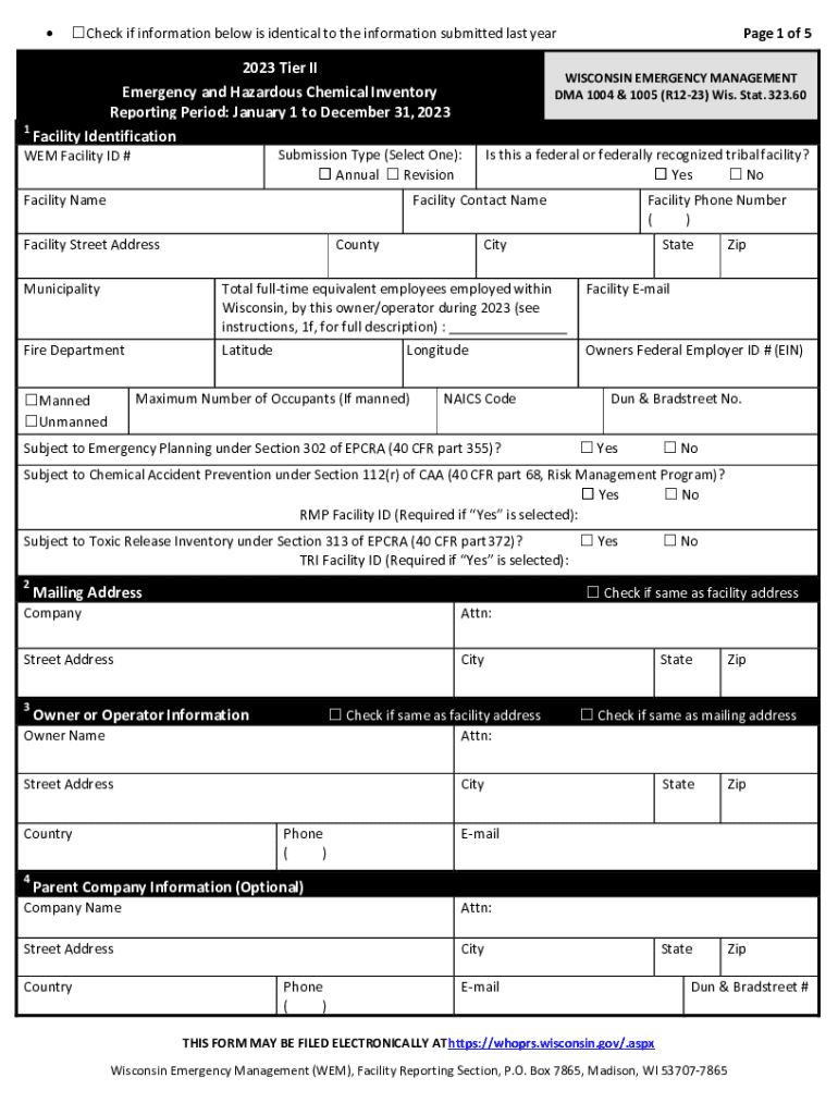 Fillable Online 2023 Tier II Emergency and Hazardous Chemical Inventory ... Fax Email Print ...