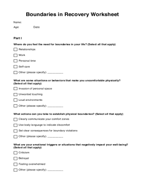 Fillable Online Boundaries in Recovery Worksheet & Example Fax Email ...