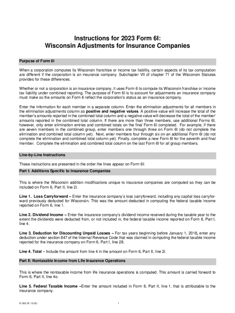 Fillable Online Instructions for 2023 Form 6I: Wisconsin Adjustments ...