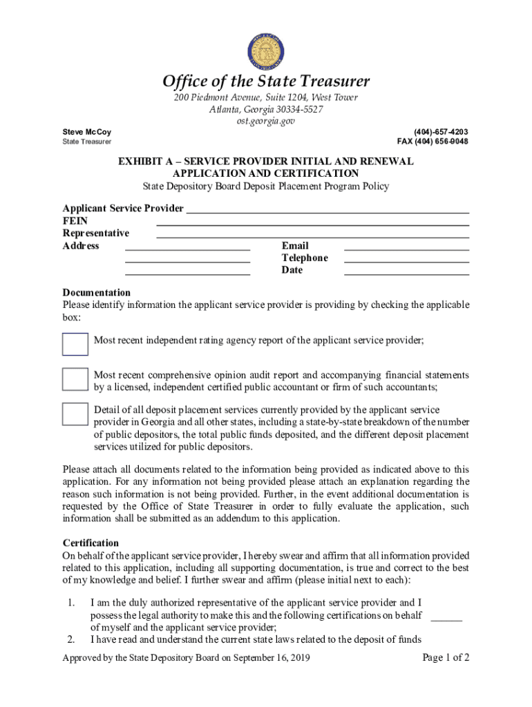 Fillable Online State Depository Board Deposit Placement Program Policy ...