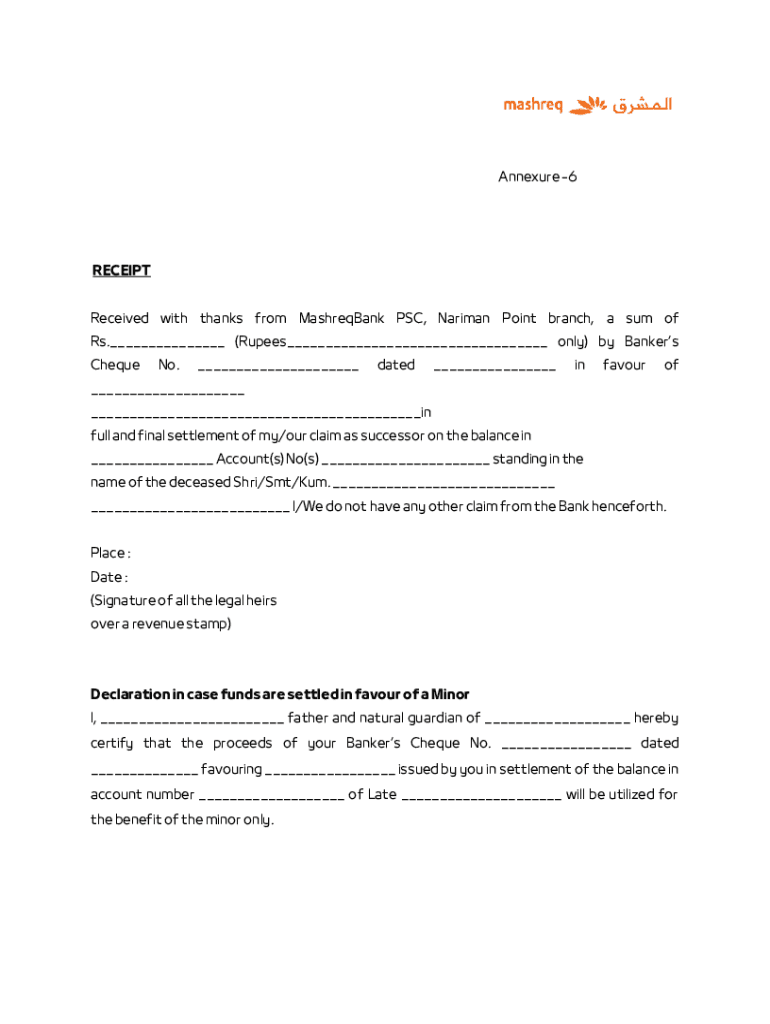 Fillable Online Annexure -6 RECEIPT Received with thanks from ...