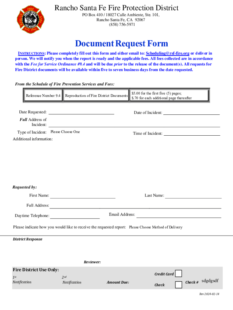 Fillable Online Rancho Santa Fe, CA - Fire Protection District Fax ...
