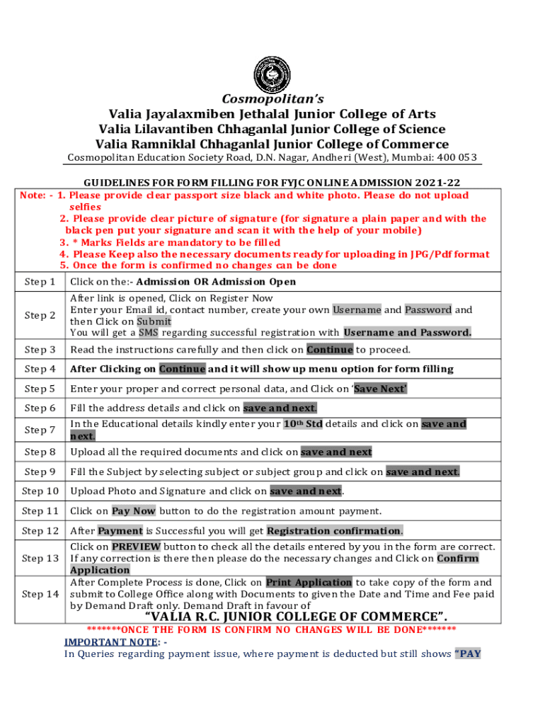 Fillable Online FYJC-Form-Filling-Instruction-and-Guidelines-and-other ...