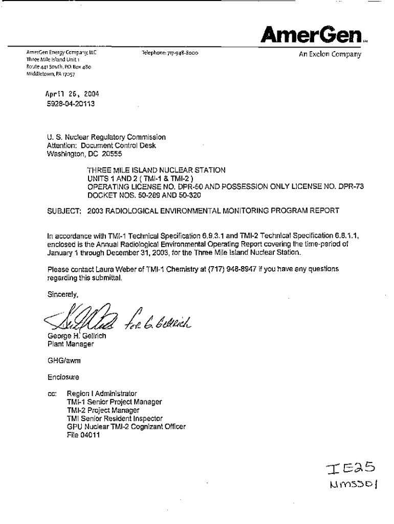 Fillable Online Three Mile Island Nuclear Station, Unit 1 (TMI-1) Fax ...