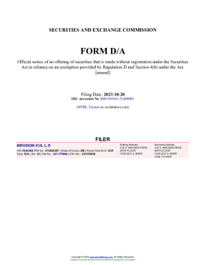Fillable Online INFUSION 51A, L.P. Form D/A Filed 2023-10-20. Accession ...