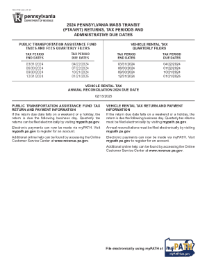 Fillable Online 2024 Pennsylvania Mass Transit (PTA/VRT) Returns, Tax ...