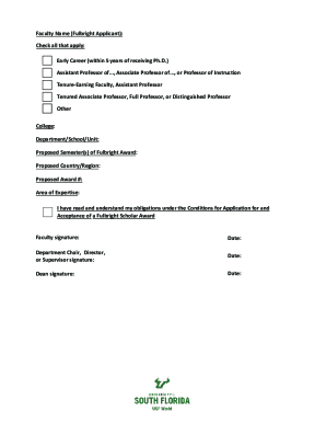 Fillable Online INTENT TO APPLY FORM: FACULTY FULBRIGHT AWARD USF ...