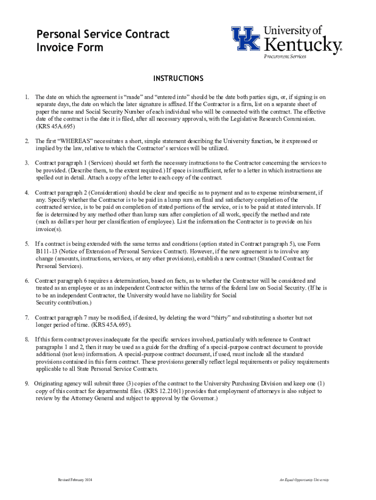 Fillable Online Personal Service Contract Invoice FormUK Purchasing Fax ...