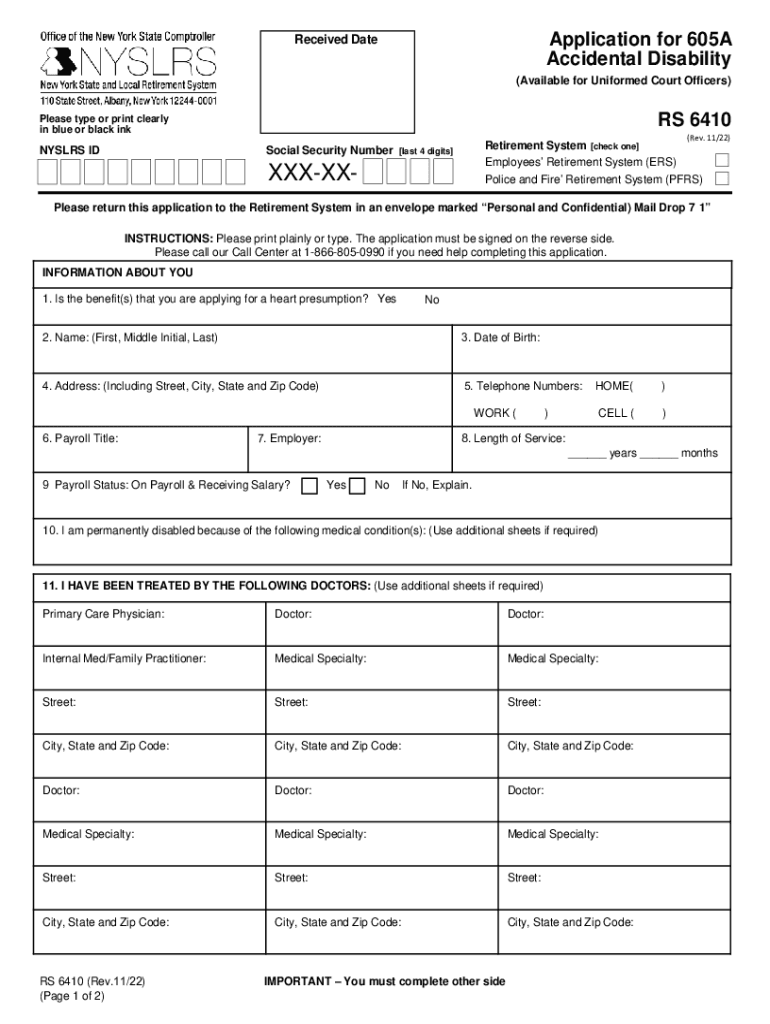 Fillable Online Application for 605A Accidental Disability - New York ...