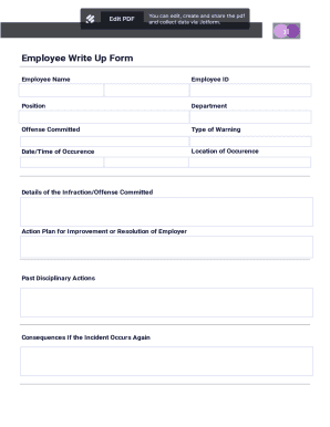 Fillable Online Employee Write Up Form - Sign Templates Fax Email Print ...