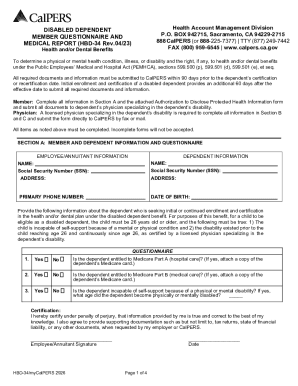 Fillable Online Questionnaire for Disabled Dependent Benefit Form Fax ...