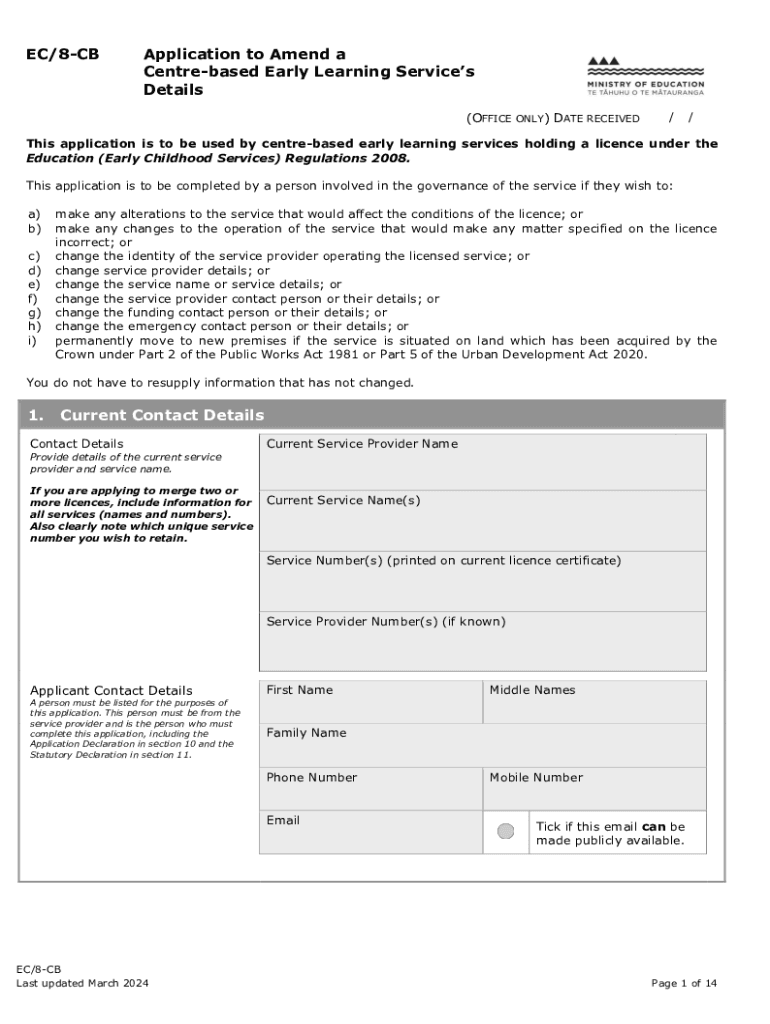Fillable Online EC8: Change your service details - Ministry of Education Fax Email Print - pdfFiller
