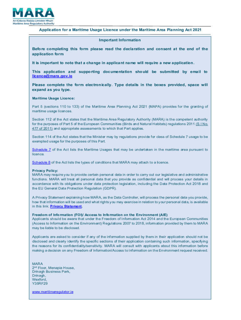 Fillable Online Application for a Maritime Usage Licence under the ...