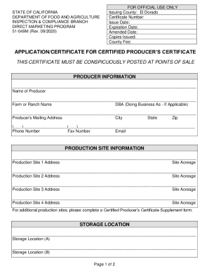 Fillable Online Application/Certificate for Certified Producer's Certificate. Application ...
