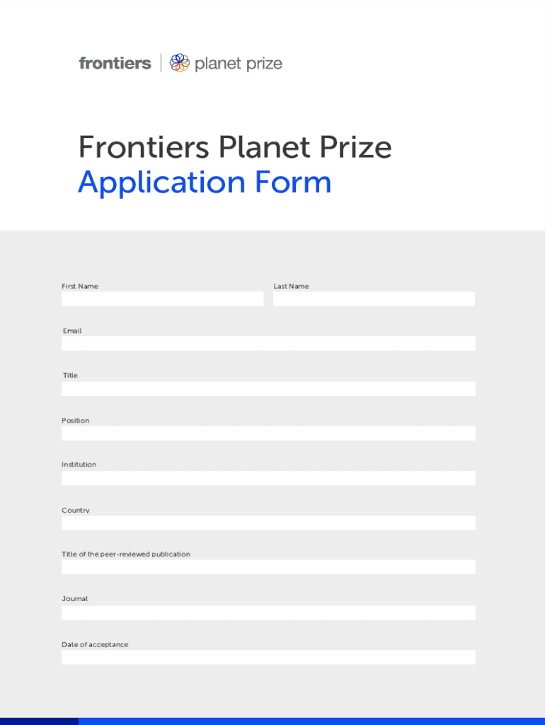 Fillable Online Frontiers Planet Prize - Nomination Submission Form Fax ...