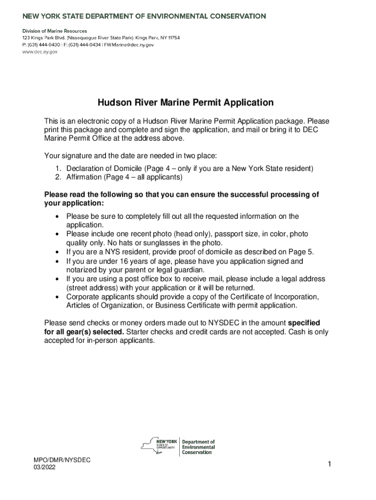 Fillable Online Hudson River Marine Permit Application. Hudson River ...