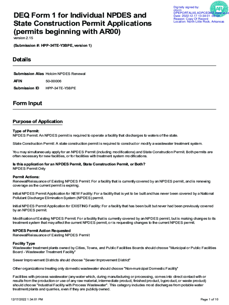 Fillable Online DEQ Form 1 for Individual NPDES and Fax Email Print ...