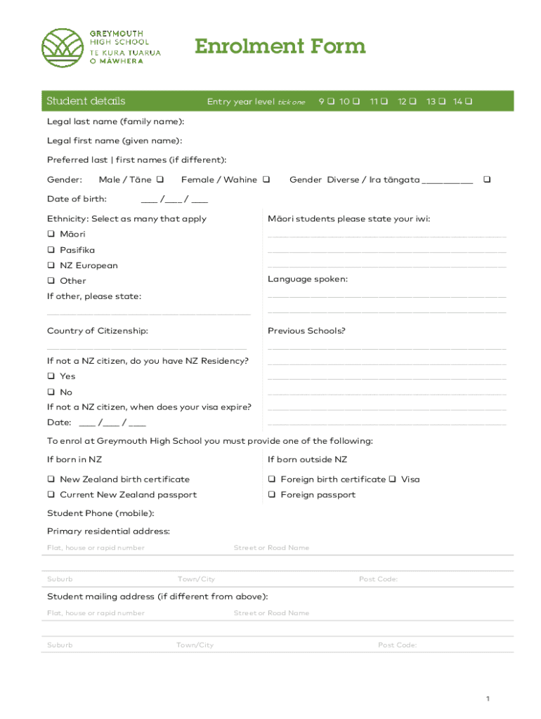 Fillable Online Entry year level tick one Fax Email Print - pdfFiller