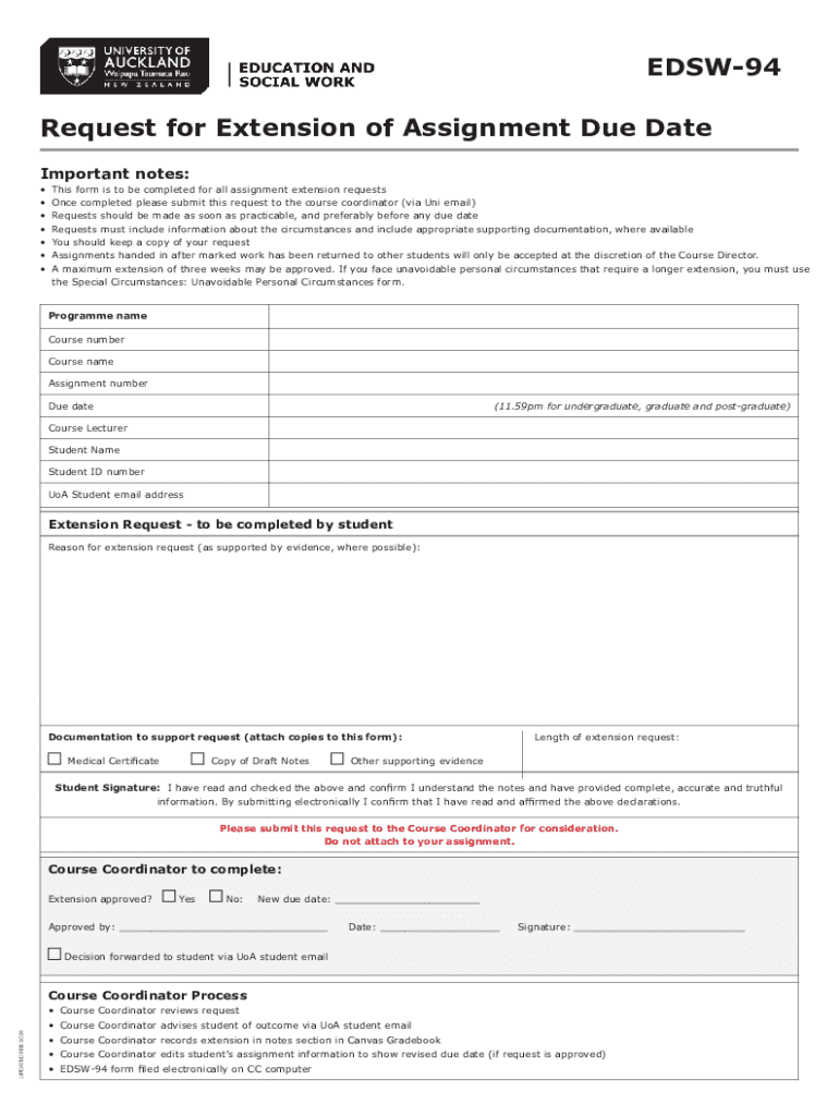 Fillable Online Request form for extension for submission of coursework ...