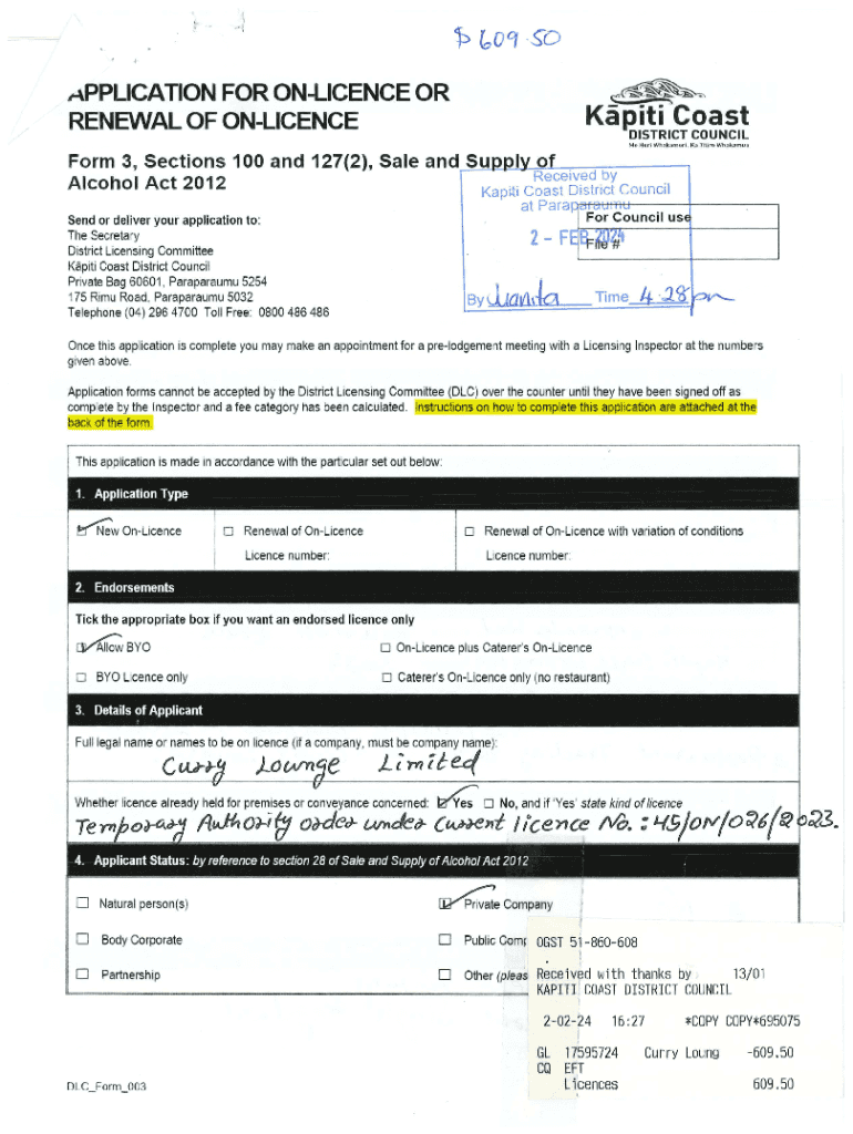 Fillable Online dlc-form-003-application-for-on-licence-or-renewal-of ...