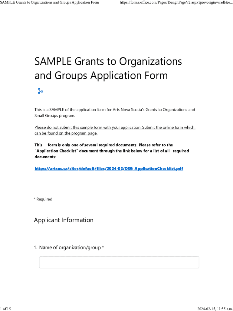 Fillable Online SAMPLE Grants to Organizations and Groups Application ...
