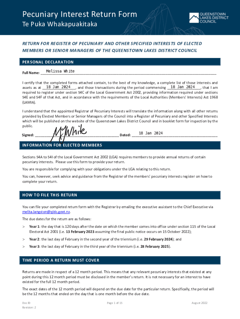Fillable Online Pecuniary Interest Return Form Fax Email Print - pdfFiller