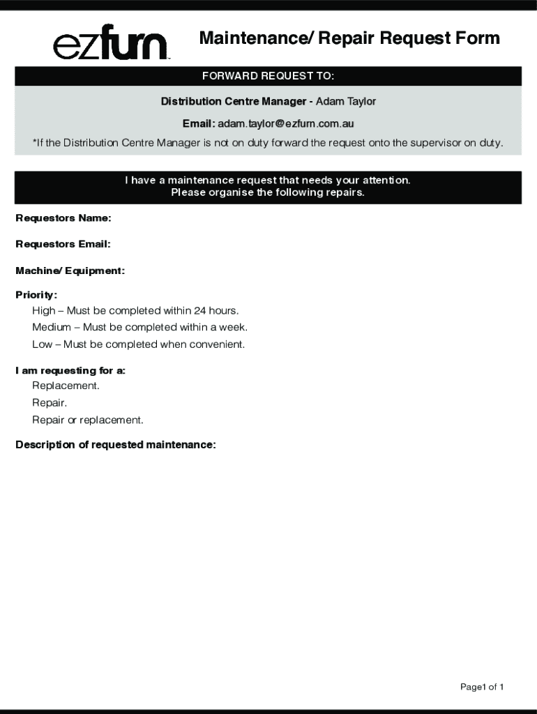 Fillable Online Maintenance Request Form Template - Fill Online ...