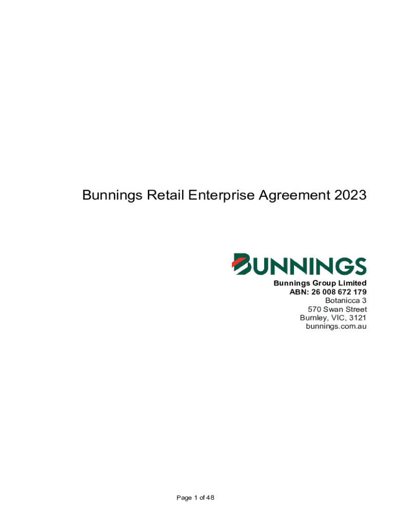 Fillable Online Bunnings Retail Enterprise Agreement 2023 Fax Email ...
