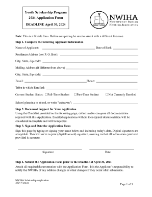 Fillable Online Youth Scholarship Program 2024 Application Form ... Fax ...