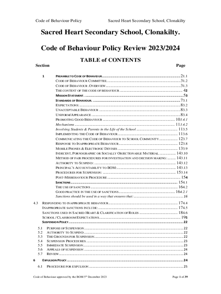 Fillable Online Sacred Heart Secondary School, Clonakilty Fax Email ...