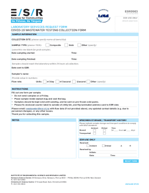 Fillable Online covid-19 wastewater testing collection form - ESR Fax ...
