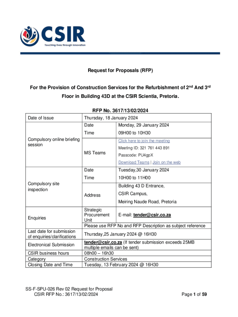 Fillable Online South Africa Govt Tender for Request For Proposals (rfp ...