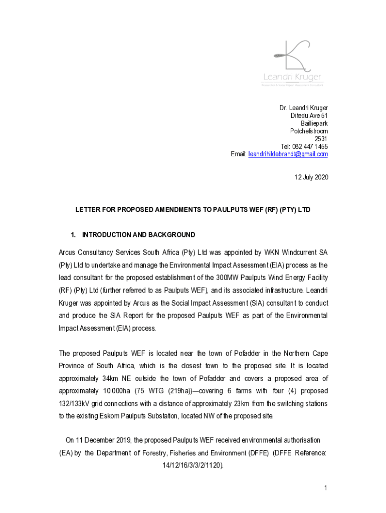 Fillable Online letter for proposed amendments to paulputs wef (rf ...