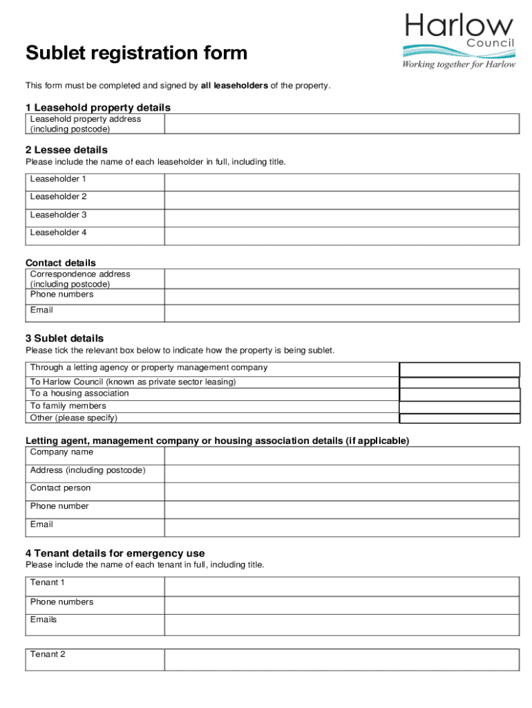 Fillable Online Subletting your leaseholder property - form Fax Email ...