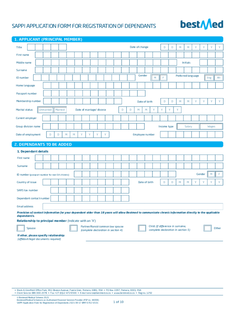 Fillable Online sappi-application-form-for-registration-of-dependants. ... Fax Email Print ...