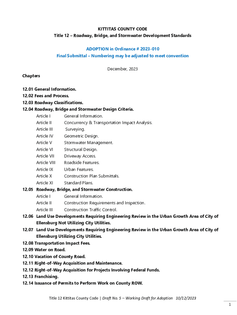 Fillable Online Title 12 Kittitas County Code Draft No. 5 Working Draft ...