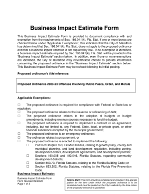 Fillable Online Business Impact Estimate Form - City of Marathon Fax ...