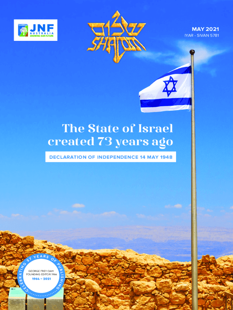 Fillable Online The State of Israel created 73 years ago - Shalom ...