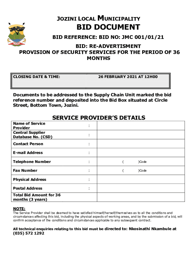 Fillable Online JOZINI LOCAL MUNICIPALITY Fax Email Print - pdfFiller