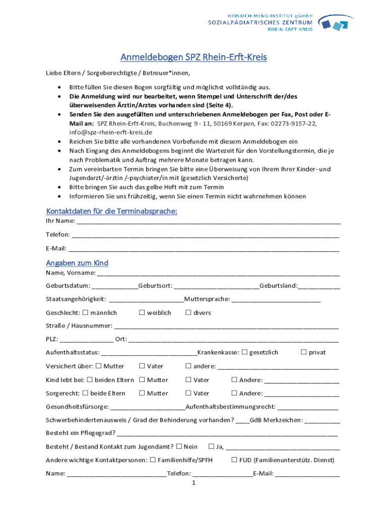 Ausfüllbar Online Anmeldebogen SPZ REKmit Logo V3 Fax Email Drucken - pdfFiller