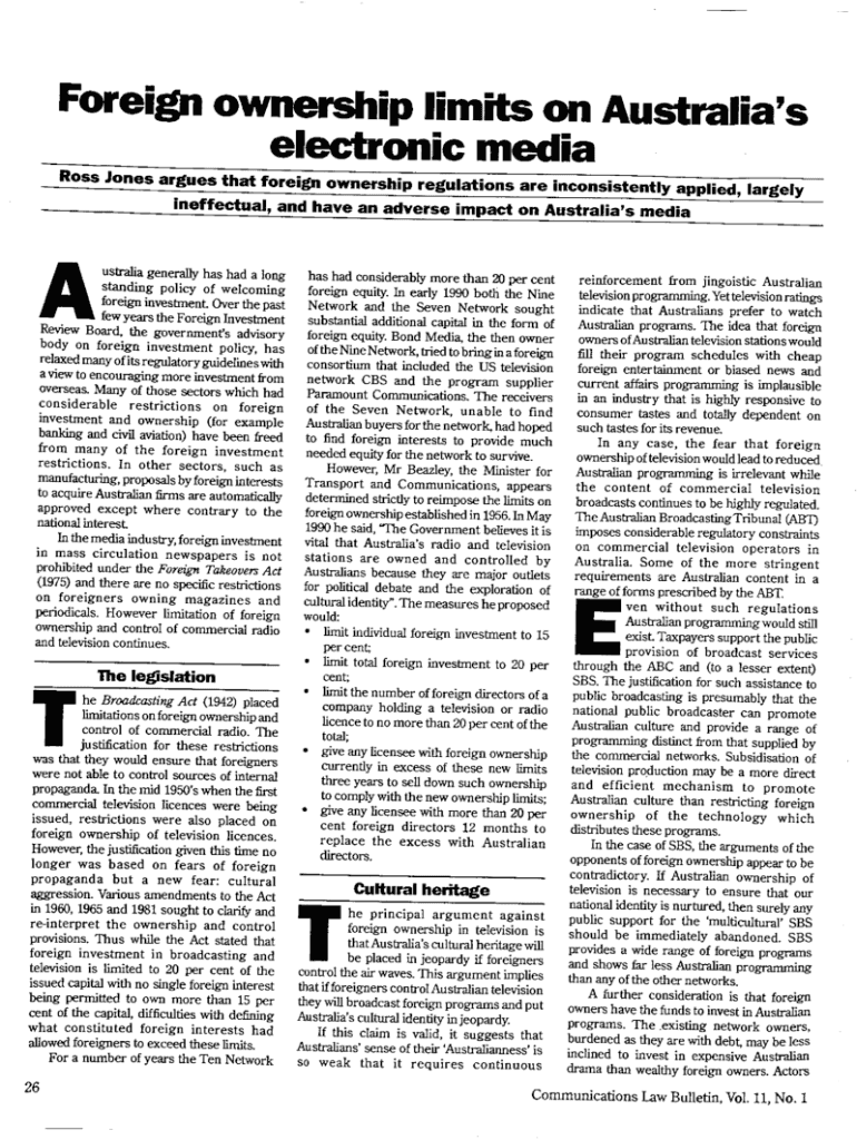 Fillable Online Foreign ownership limits on Australia's Fax Email Print ...