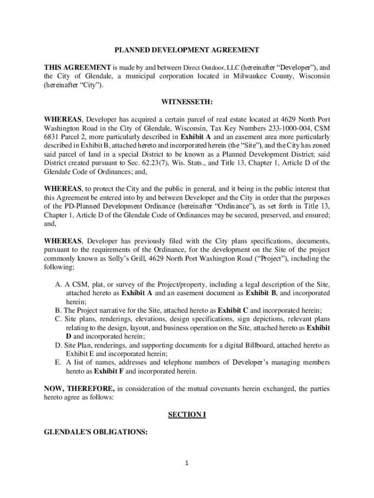Fillable Online PLANNED DEVELOPMENT AGREEMENT THIS AGREEMENT is ... Fax ...