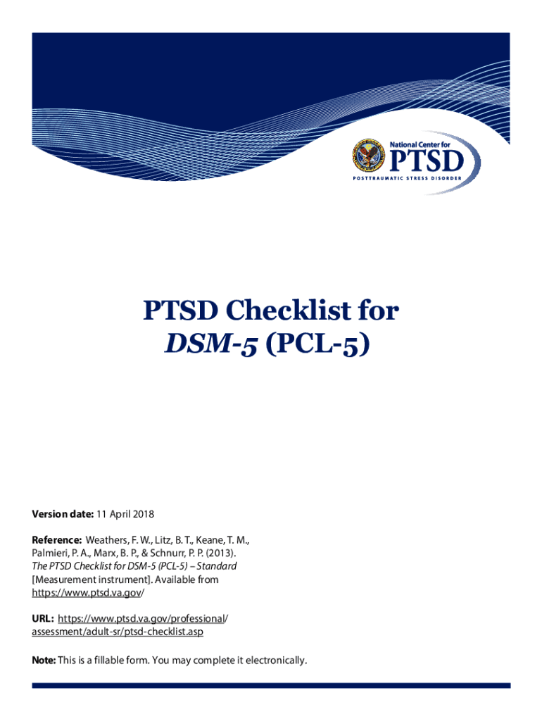 Fillable Online The Post-Traumatic Stress Disorder Checklist for DSM-5 ...