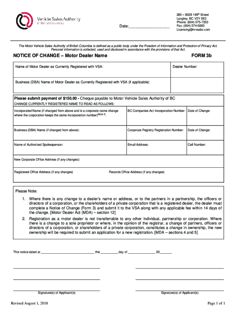 Fillable Online Vehicle Sales Authority of British Columbia280-8029 199 ...