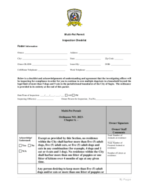 Fillable Online Multi-Pet Permit Inspection Checklist Fax Email Print ...