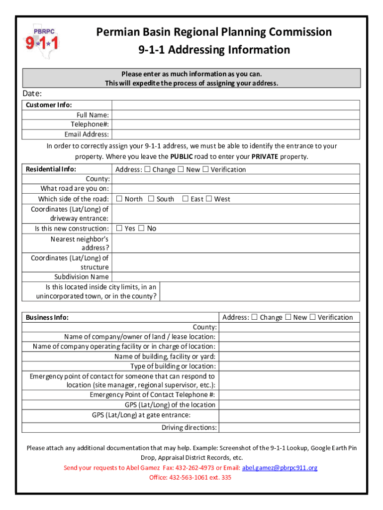 Fillable Online 9-1-1 Addressing Request Form.docx Fax Email Print ...