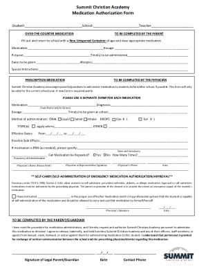 Fillable Online The Summit Academy Authorization for Over the Counter ...
