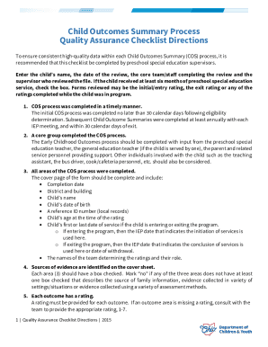 Fillable Online Child Outcomes Summary Form Quality Assurance Checklist ...